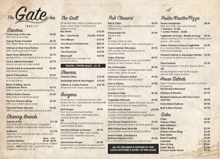 gatemainmenu - The Gate Inn Tansley