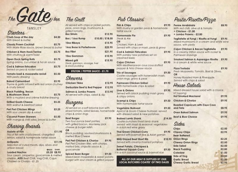 gatemainmenu - The Gate Inn Tansley